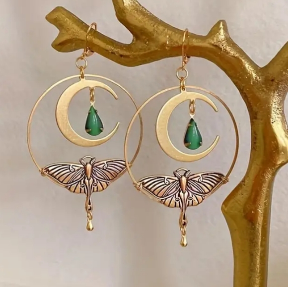 Anthropologie | Jewelry | Luna Moth Drop Moonstone Emerald Waterdrop ...